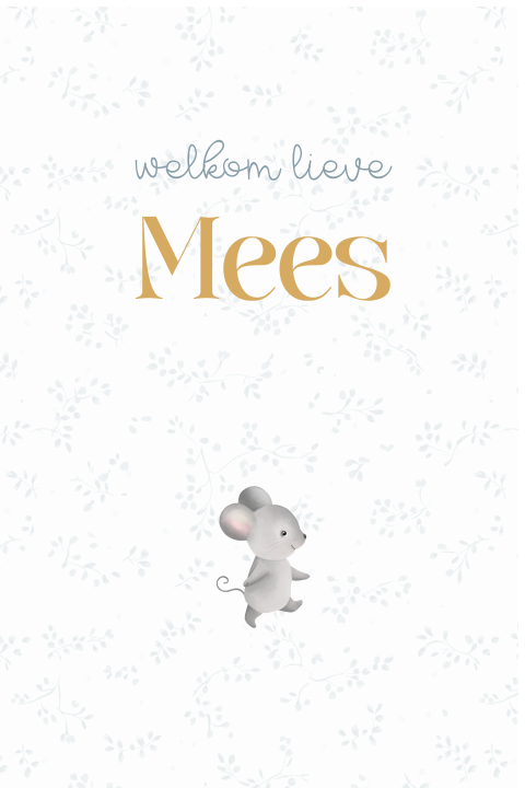 Mooi geboortebord met kleine takjes en getekende muis