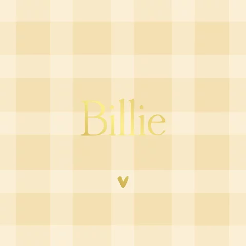 Geboortekaartje geel met ruitjes en goudfolie hartje