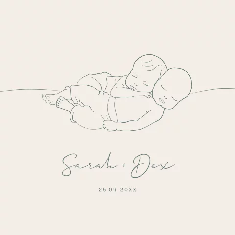 Tweeling geboortekaartje met lijntekening