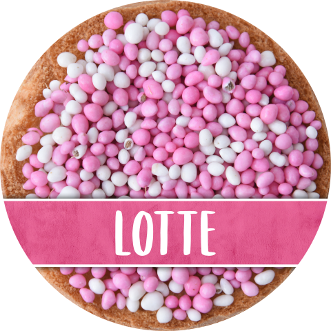 Roze tuinbord met beschuit met Muisjes® voor een meisje