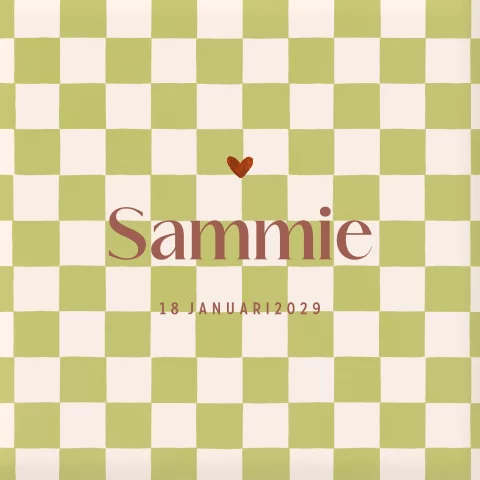 Geboortetegeltje met groen ruitjes patroon