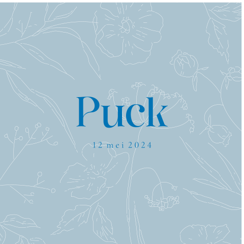 Raambord vierkant blauw met lijntekening bloemen