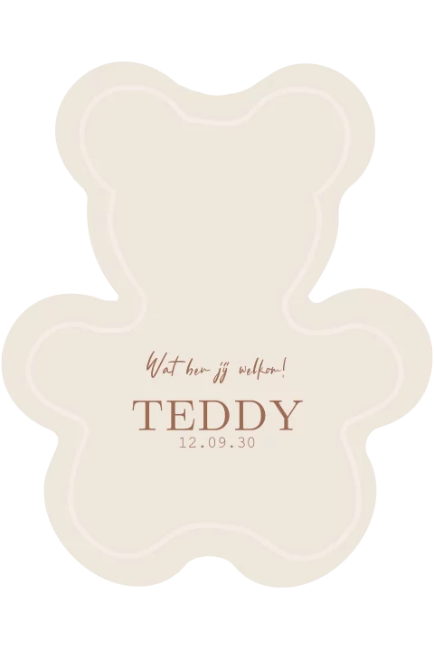 Lief unisex geboortekaartje in de vorm van een beer