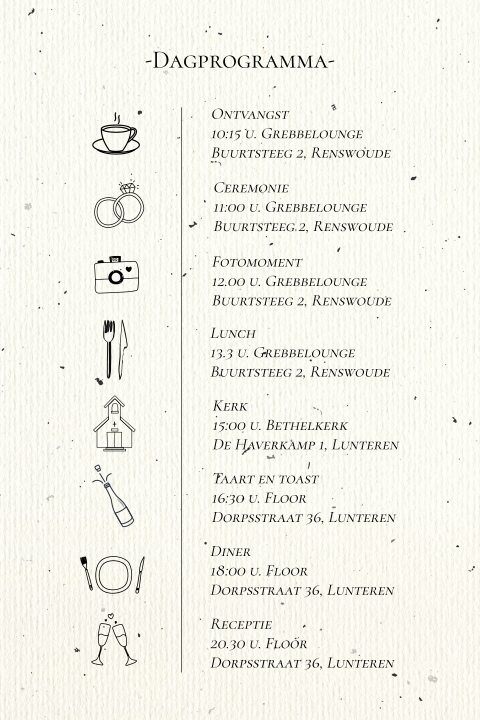 Dagprogramma bruiloft icoontjes