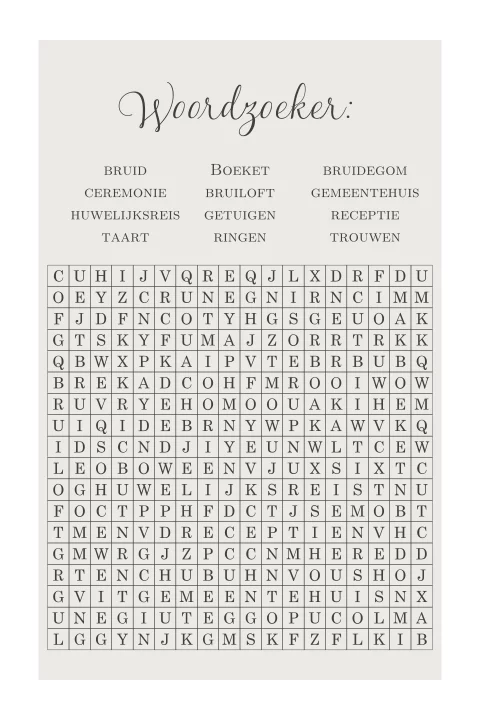 Stijlvolle woordzoeker kinderen op bruiloft