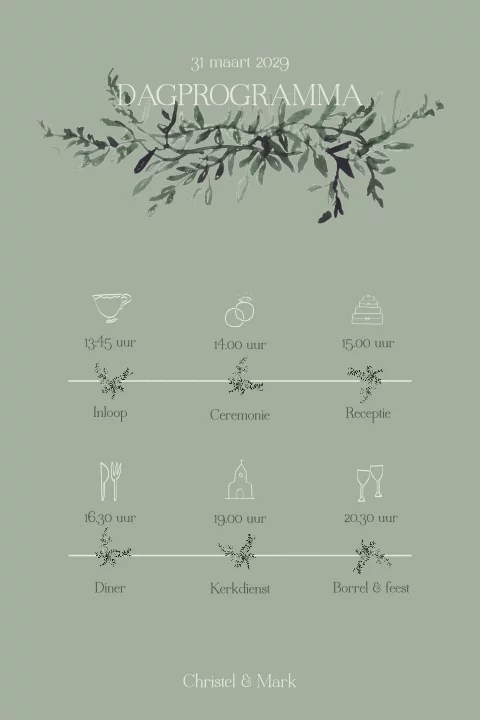 Extra kaartje bij trouwkaart met dagprogramma