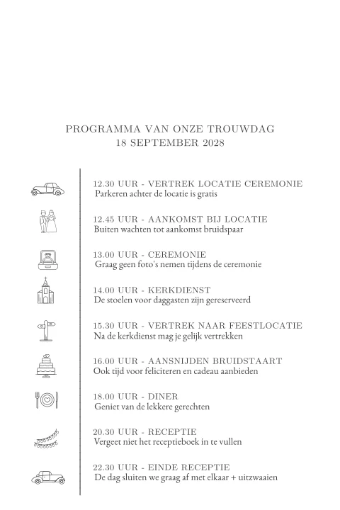 Dagprogramma bij trouwkaart met lakzegel (optie)