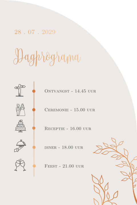 Dagprogramma voor daggasten met koperfolie en takjes