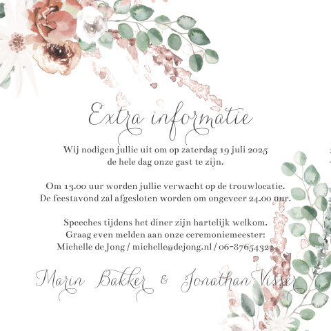 Extra informatiekaart bij thema Boho Chic met bloemen