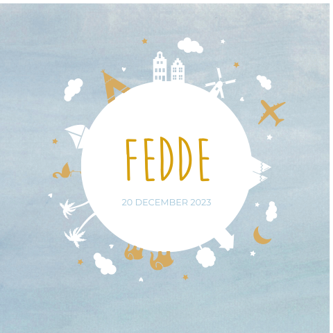 Geboortebord jongen wereldbol reizen