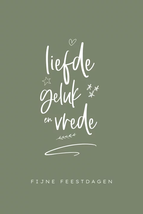 Kerstkaart met handgeschreven tekst liefde geluk en vrede