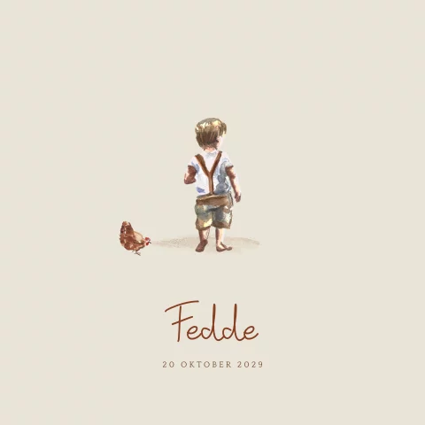 Geboortekaartje boerderij jongen getekend kip