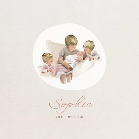 Uniek geboortekaartje vierde kindje olieverf geschilderd lief