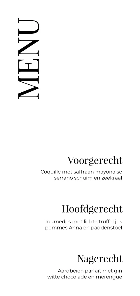 Menukaart zwart wit minimalistisch