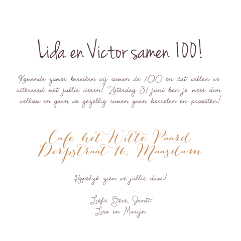 Samen 100 uitnodiging met glitter confetti
