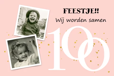 Uitnodiging samen 100 feest met foto en glitter