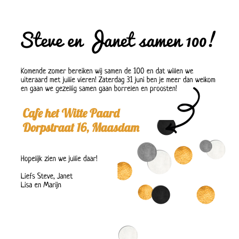 Samen 100 uitnodiging met glitter confetti