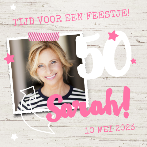 Hippe uitnodiging feest 50 met blauwe ballon