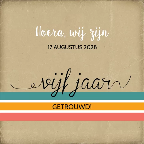 jubileumkaart 5 jaar samen met kleurrijke streep