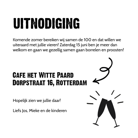 Samen 100 uitnodiging met glitter confetti