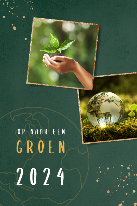 Groene eco kerstkaart met wereldbol en foto's