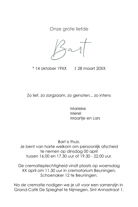 Kies een rouwkaart uit onze rouwkaarten en bewerk deze in de editor