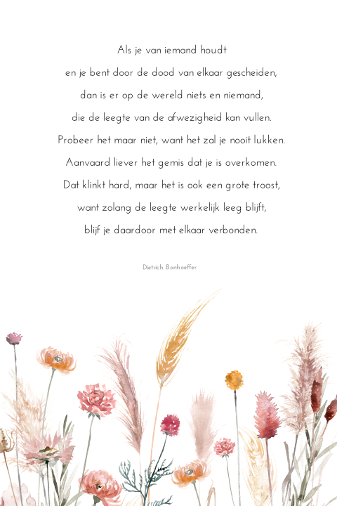 Bedankkaart rouw met gedicht en veldbloemen