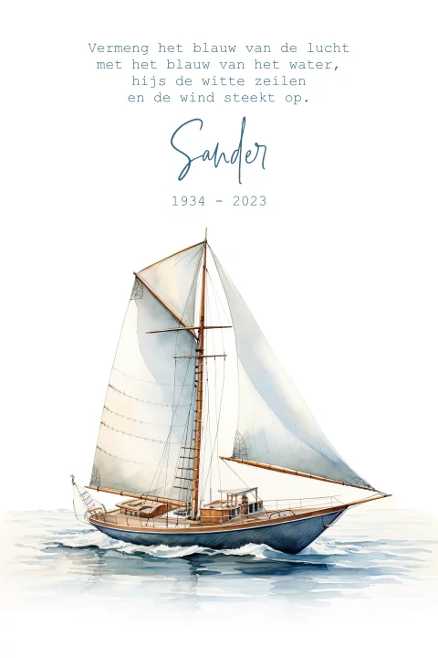 Stijlvolle rouwkaart man met illustratie van zeilboot