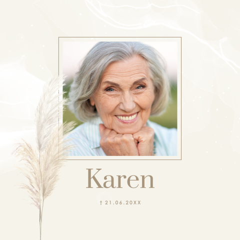 Rouwkaart met foto illustratie pluim ingetogen
