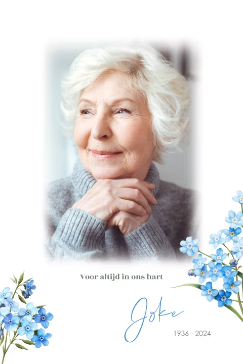 Rouwkaarten met foto en bloemetjes de vergeet-me-nietjes
