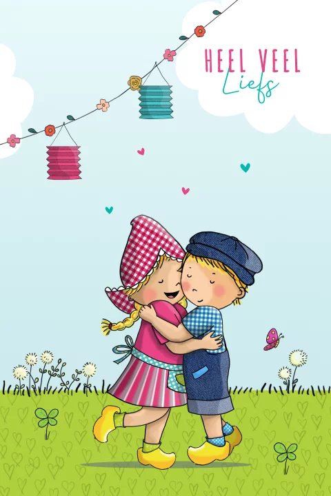 Fien en Teun knuffelen samen