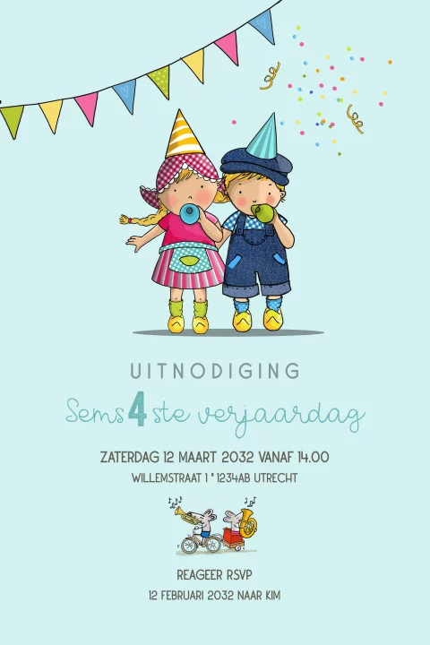 Uitnodiging kinderfeestje Fien en Teun