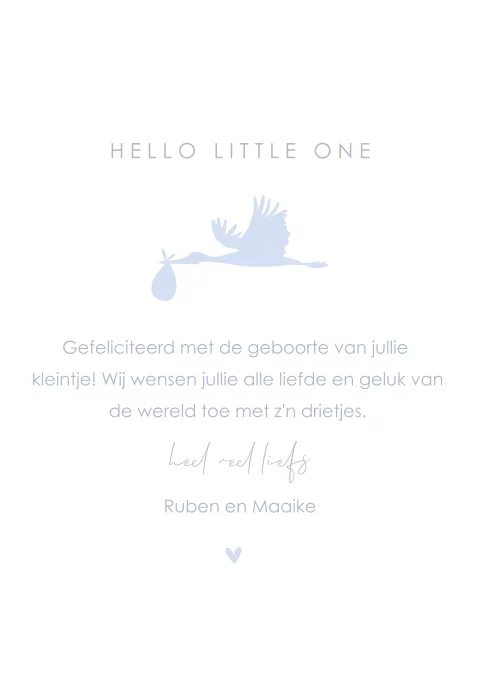 Lieve wenskaart voor geboorte met ooievaar