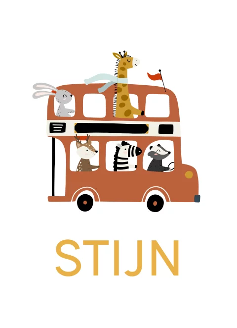 Reistrolley XL met naam en Engelse bus met jungledieren