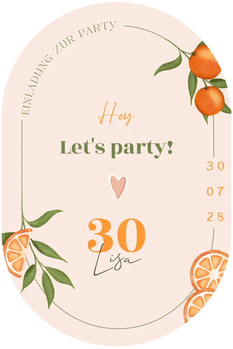 Carte d'invitation originale et colorée avec des oranges