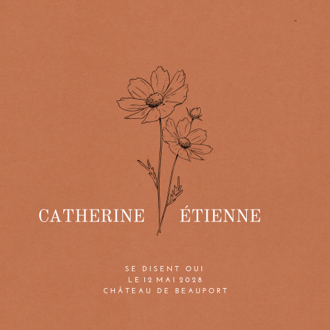 Faire-part simple avec fleurs sur fond orange rouille