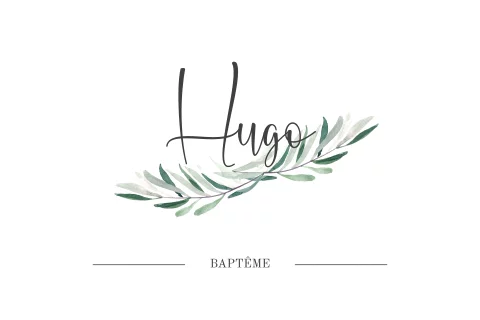 Faire-part de baptême nature avec feuilles d'eucalyptus