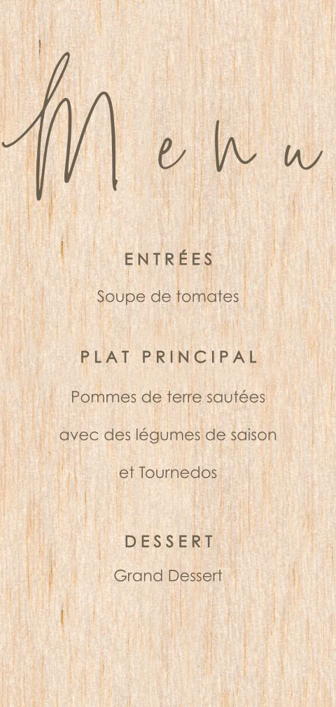 Menu de confirmation sur bois