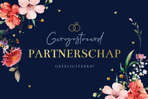 Felicitatie geregistreerd partnerschap kaart bloemen goudfolie