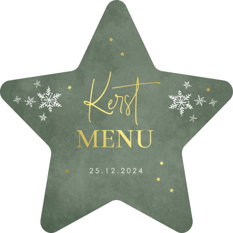 Kerstmenukaart ster vorm groen goudfolie