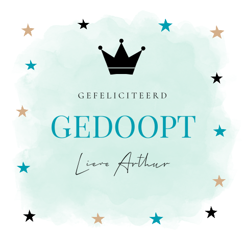 Felicitatiekaart doop jongen mintgroen sterren