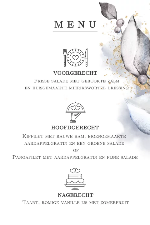 Menu drank kaart trouwen lila blad watercolor icoon