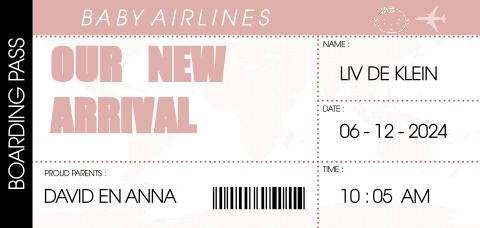 Boarding Pass geboortekaartje voor een meisje dochter