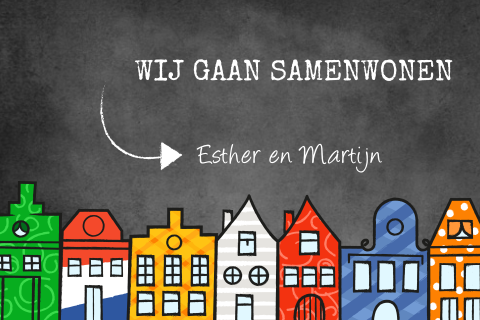 Moderne samenwonen kaart met gekleurd huisje