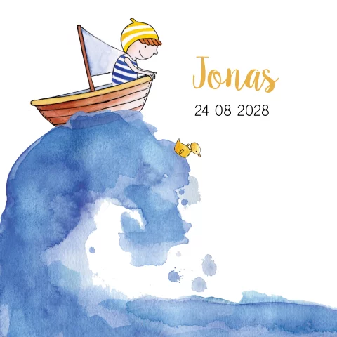 Geboortekaartje jongetje illustratie bootje op zee