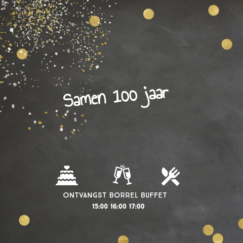 Uitnodiging samen 100 met foto en confetti