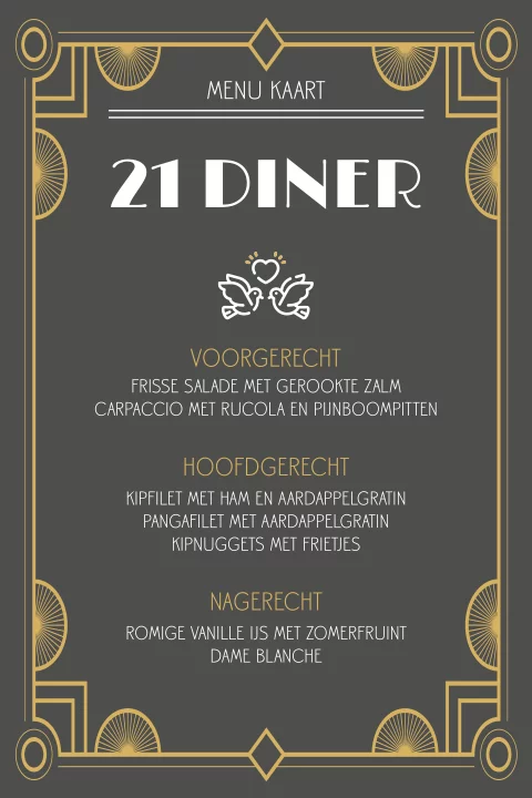21 diner menu kaart in Art deco