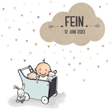 Geboortekaartje loopkar meisje met knuffels