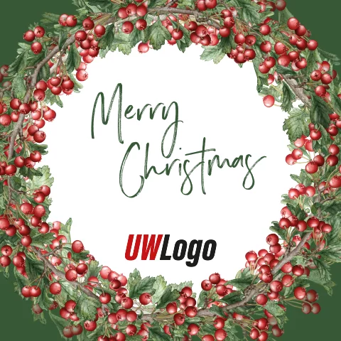 Zakelijke kerstkaart rode krans en groene takken