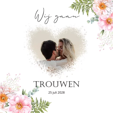 Uitnodiging trouwen botanische rozen foto